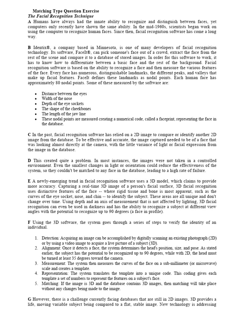 Matching Type Question Exercise 3 | PDF | Face | 3 D Computer Graphics