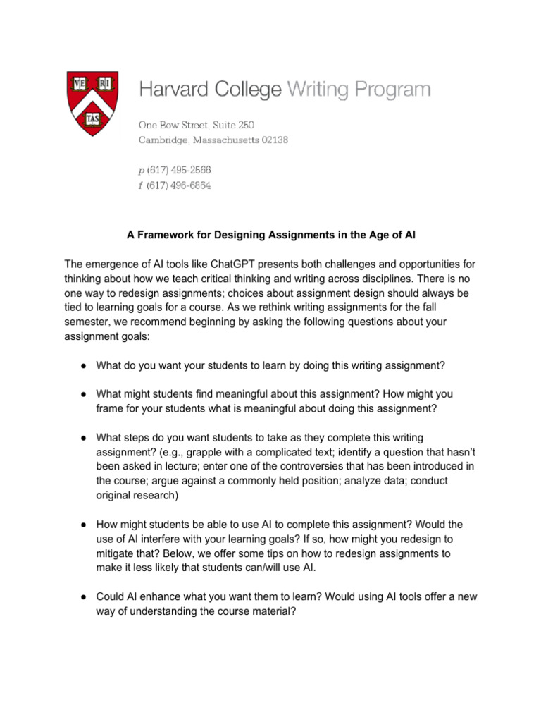 A Framework For Designing Assignments in The Age of Ai | PDF | Artificial Intelligence ...