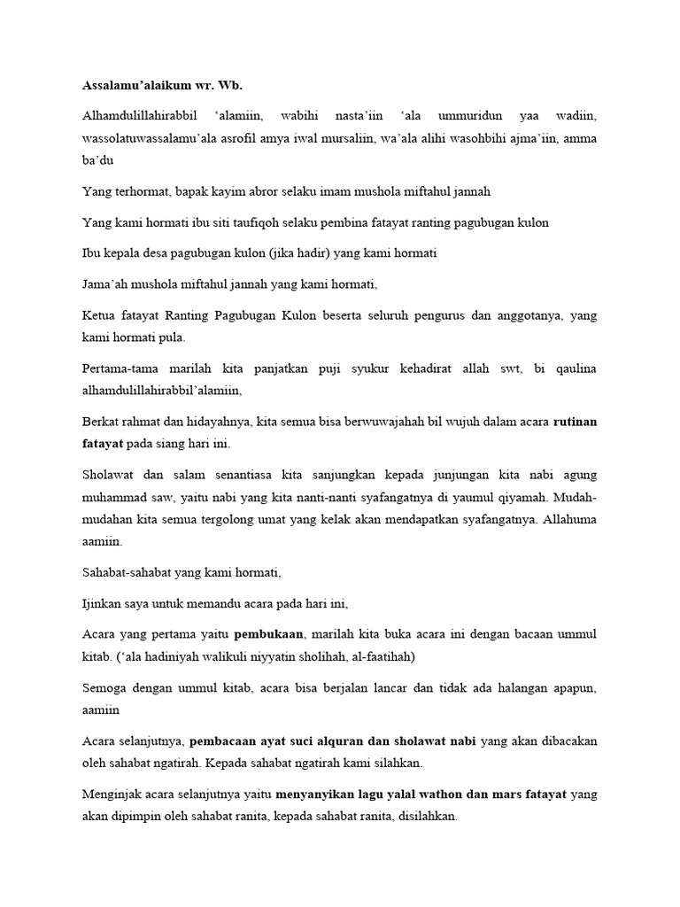 Susunan Acara Rutinan Fatayat 5 Juli 24 | PDF
