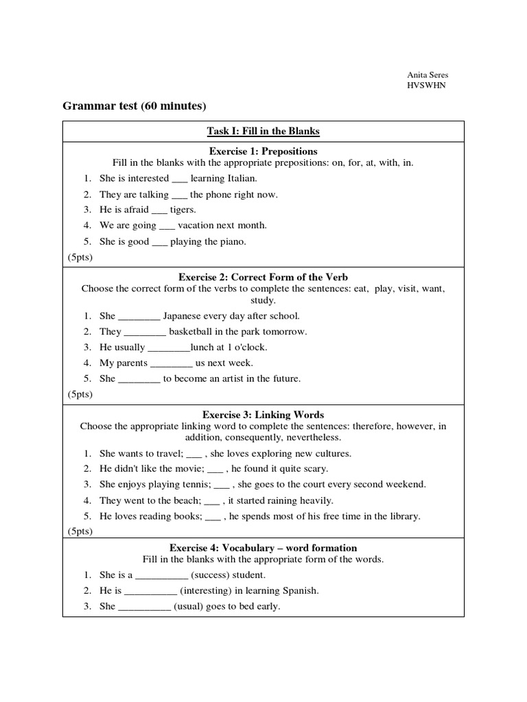 Grammar_test_ | Download Free PDF | Educational Assessment | Cognition