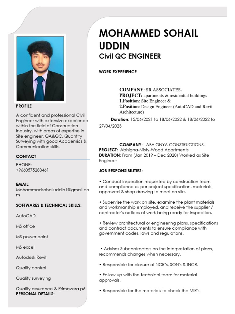Mohammed Sohail QC Engineer | PDF | Engineer | Regulatory Compliance