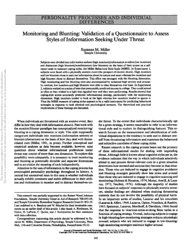 Miller 1987 Pdf Stress Biology Cognition