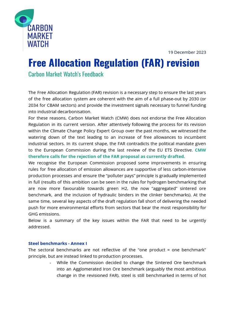 CMW Feedback On FAR | PDF | Cement | Climate Change Mitigation