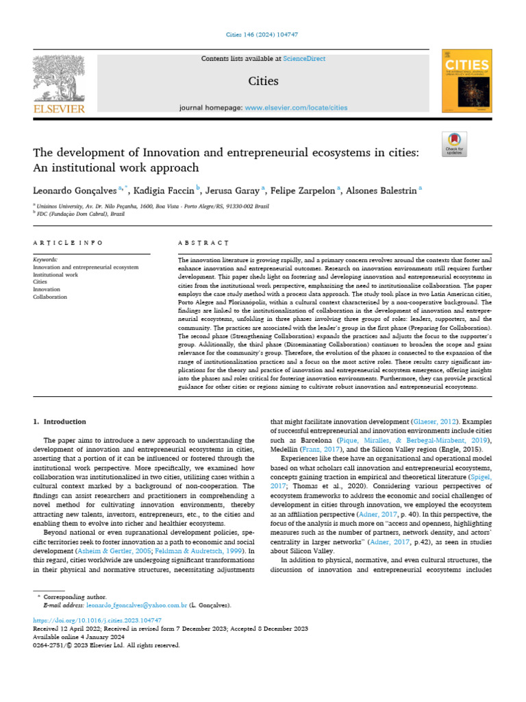 The Development of Innovation and Entrepreneurial Ecosystems in Cities ...