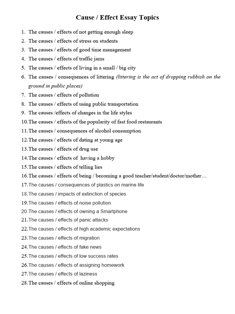Cause Effect Essay Topics | PDF | Tobacco Smoking | Addiction