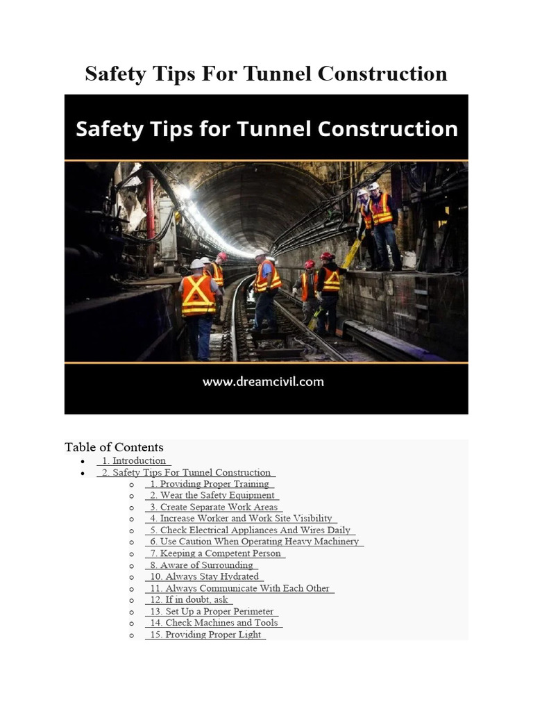 Safety Tips For Tunnel Construction | PDF | Tunnel | Personal Protective Equipment
