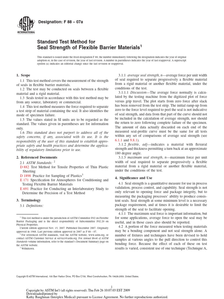 ASTM F88 Seal Strength Testing Method | PDF