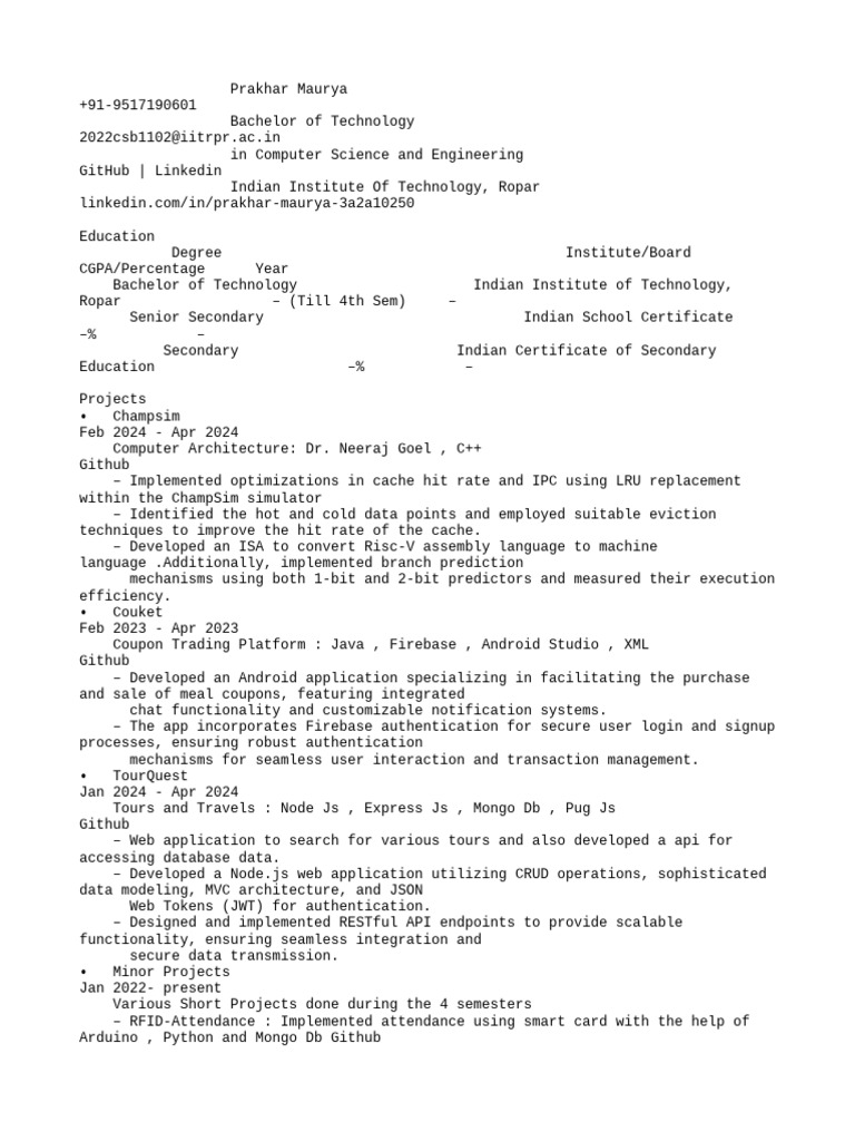IIT Ropar Resume Template | PDF | Web Application | Android (Operating ...