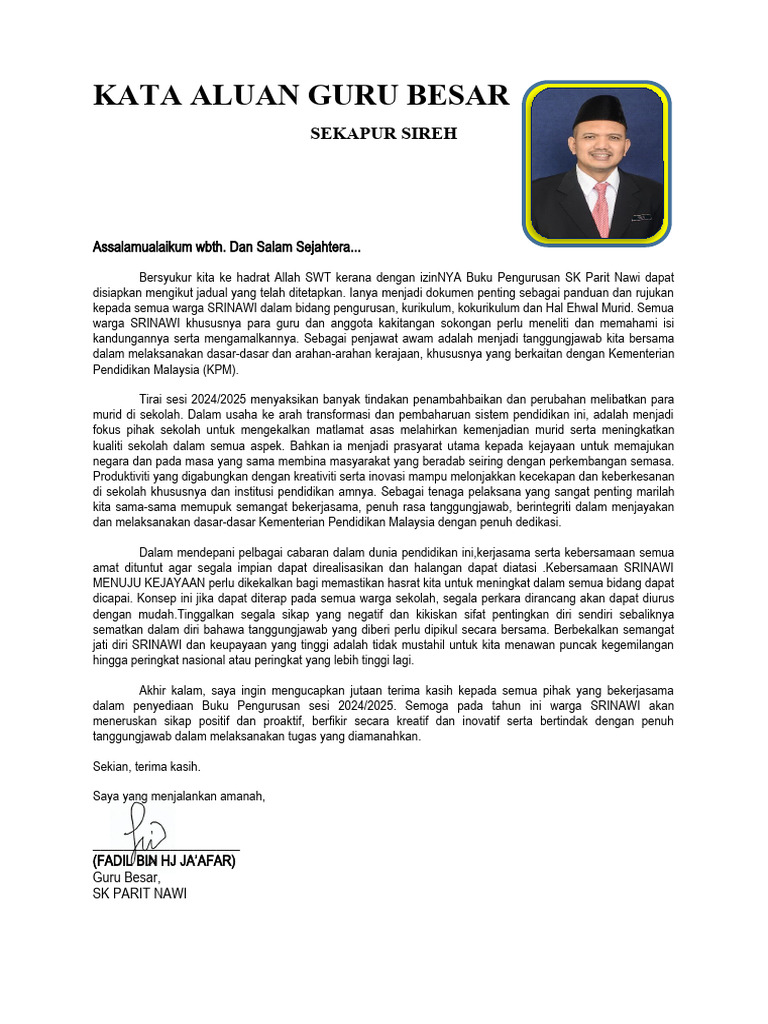 Buku Pengurusan SK Parit Nawi 2024/2025 | PDF