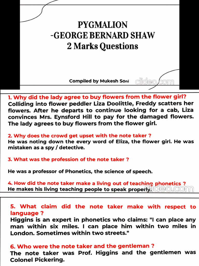 2MARKSENGLISH | PDF | Pygmalion (Play)