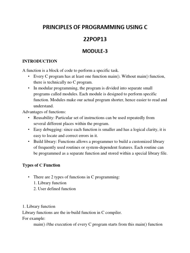 Module 3 Notes C Programming Pdf Parameter Computer Programming Scope Computer Science 2774