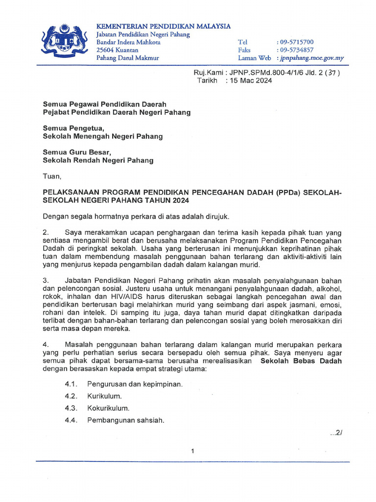 SURAT 2024_ Pelaksanaan PPDa di sekolah Pahang | PDF SURAT 2024_ Pelaksanaan PPDa di sekolah Pahang | PDF