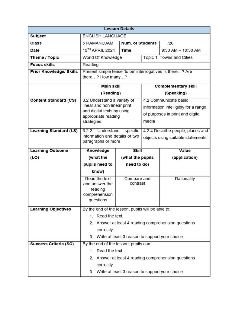 English Lesson Plans | PDF | Reading Comprehension | Educational Technology