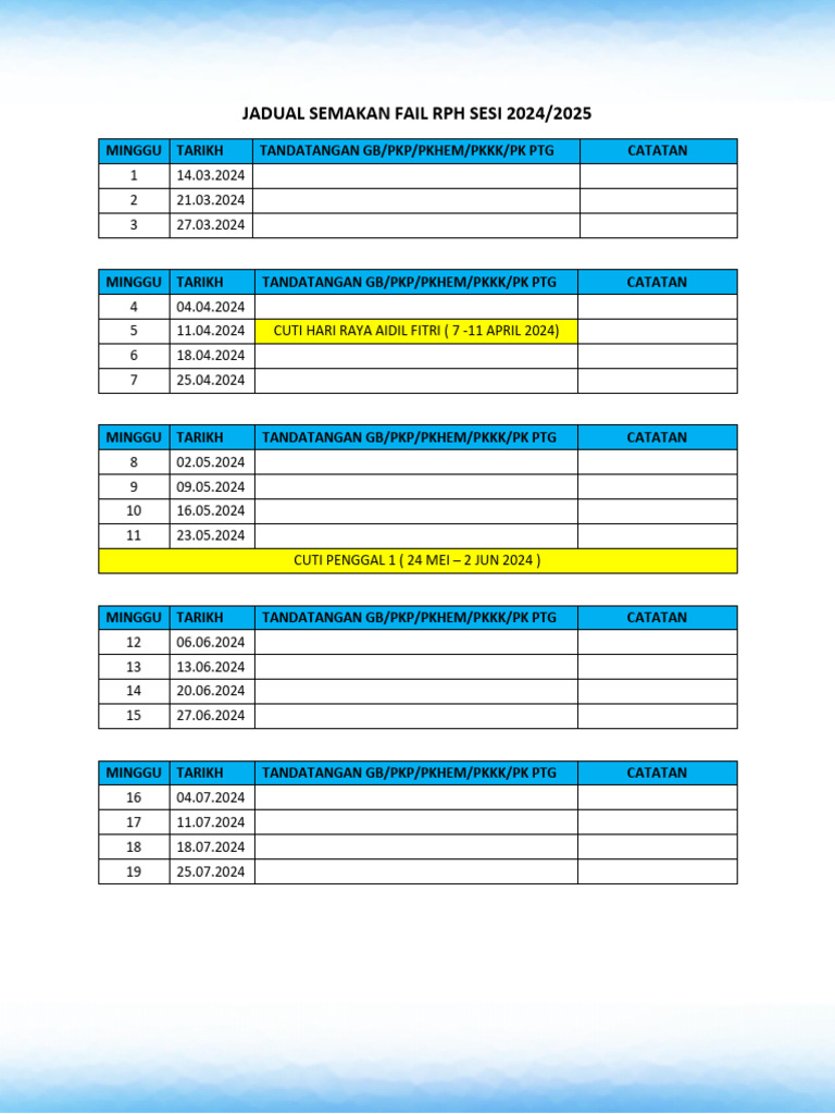 Jadual Penghantaran RPH 2024 | PDF