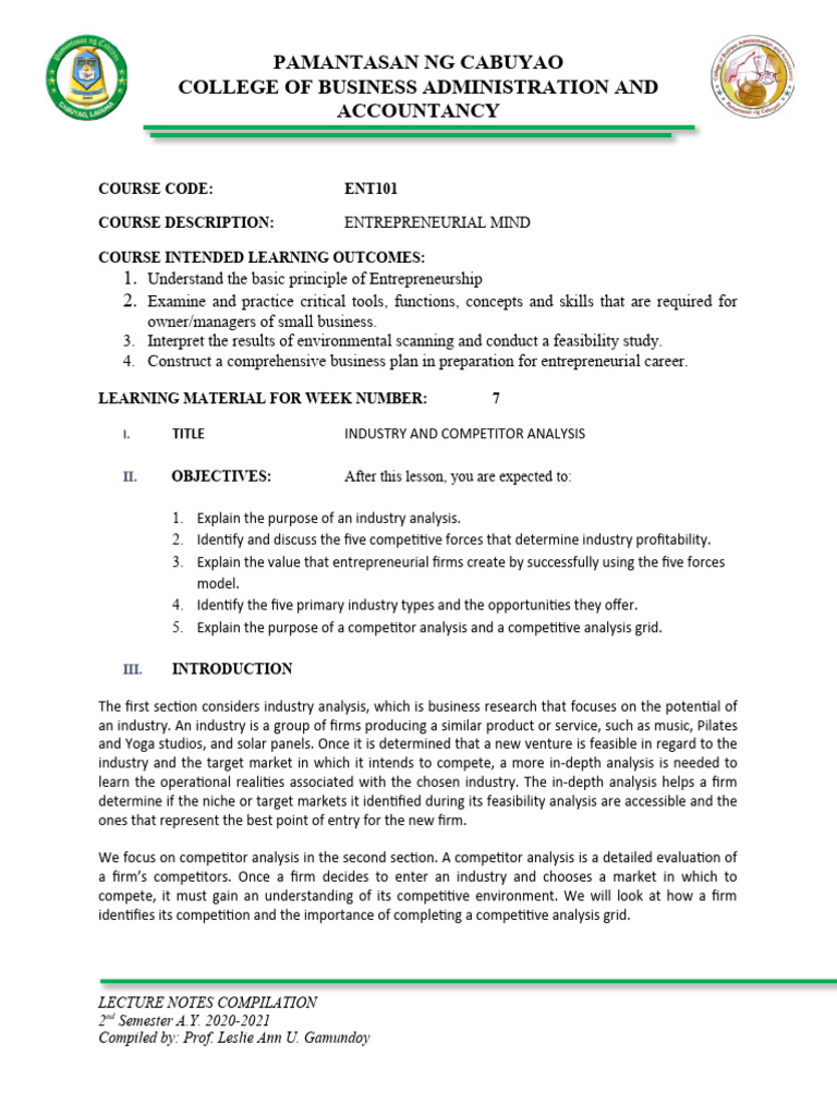 Learning Materials-Weeks 7-11 Entrep Mind | PDF | Entrepreneurship ...