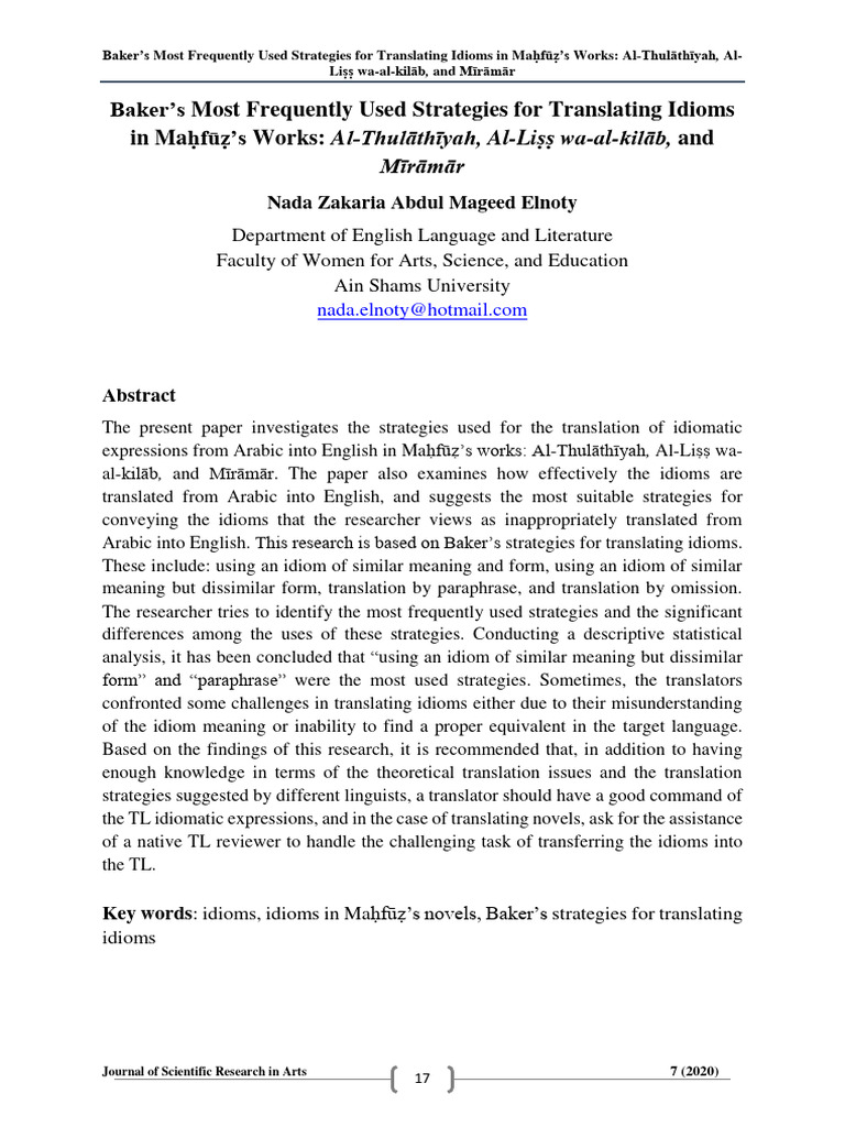 Baker's Most Frequently Used Strategies For Translating Idioms | PDF ...