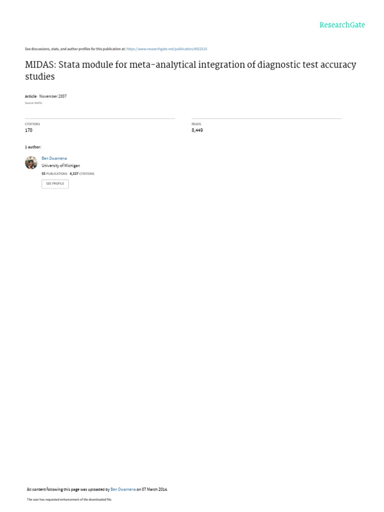 Midas Stata Module For Meta Analytical Integration Pdf Sensitivity