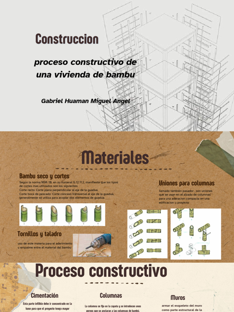 Proceso Constructivo de Viviendas de Bambú | PDF | Columna | Techo