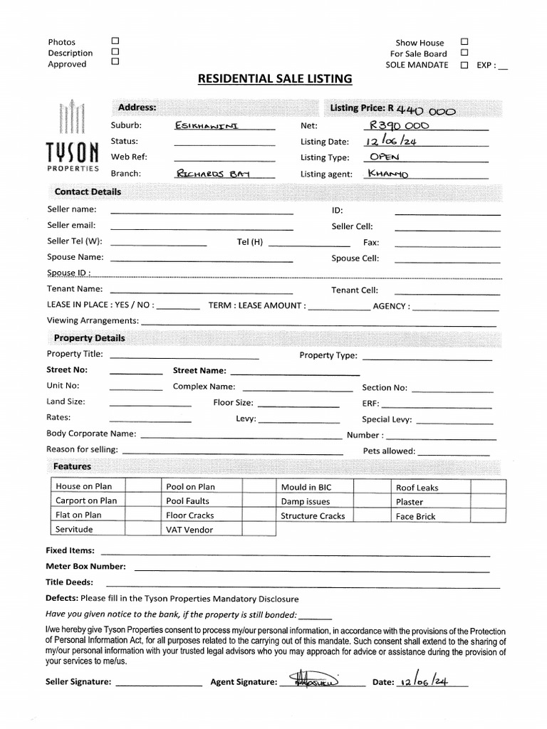 Esikhawini Listing Form | PDF