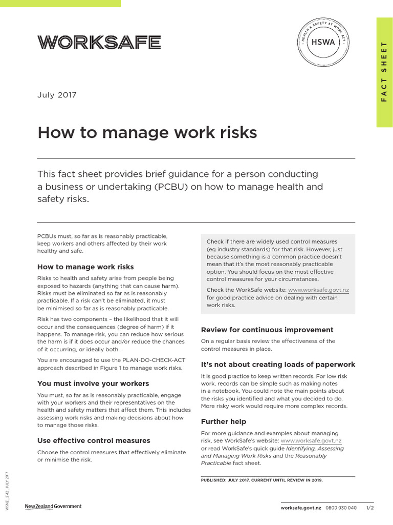 WKS 6 HSWA How To Manage Work Risks | PDF | Risk | Occupational Safety ...