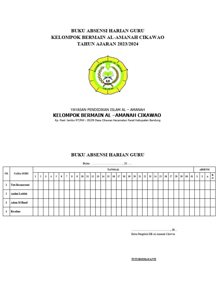 ABSENSI HARIAN GURU | PDF