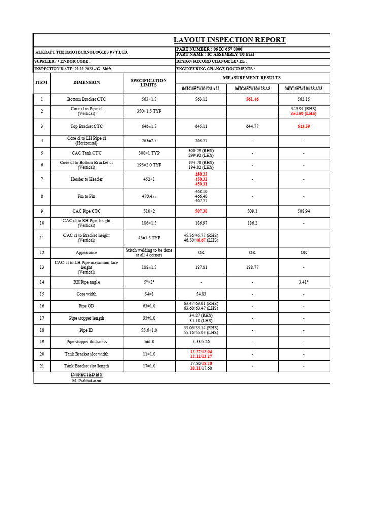 IC ASSEMBLY (06 IC 657 0000) - Layout Inspection Report | PDF