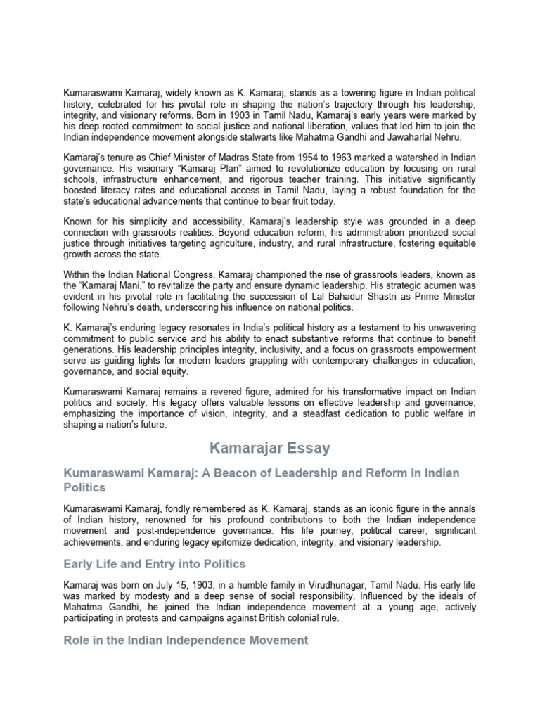Kumaraswami Kamaraj (English) | PDF