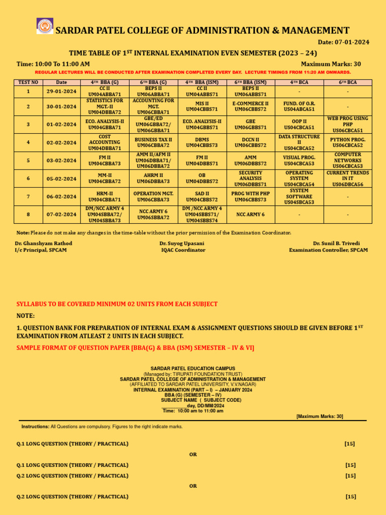 Internal Exam 1 Sem 4 - 6 | PDF | Computing | Information Technology