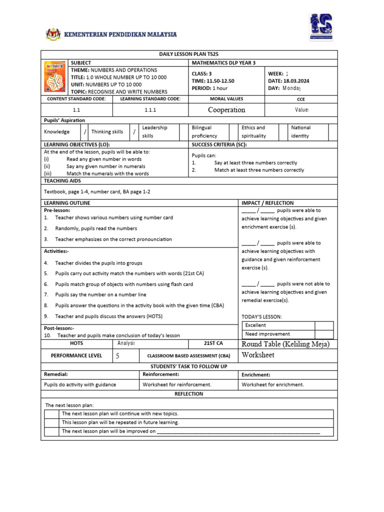 MT DLP Y3 Ts25 (Topic 1) | PDF | Lesson Plan | Teachers