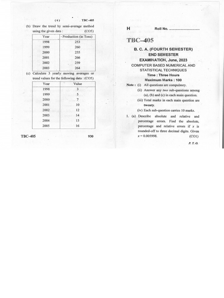 TBC-405-cbnst Question Paper For BCA BSC - It | PDF