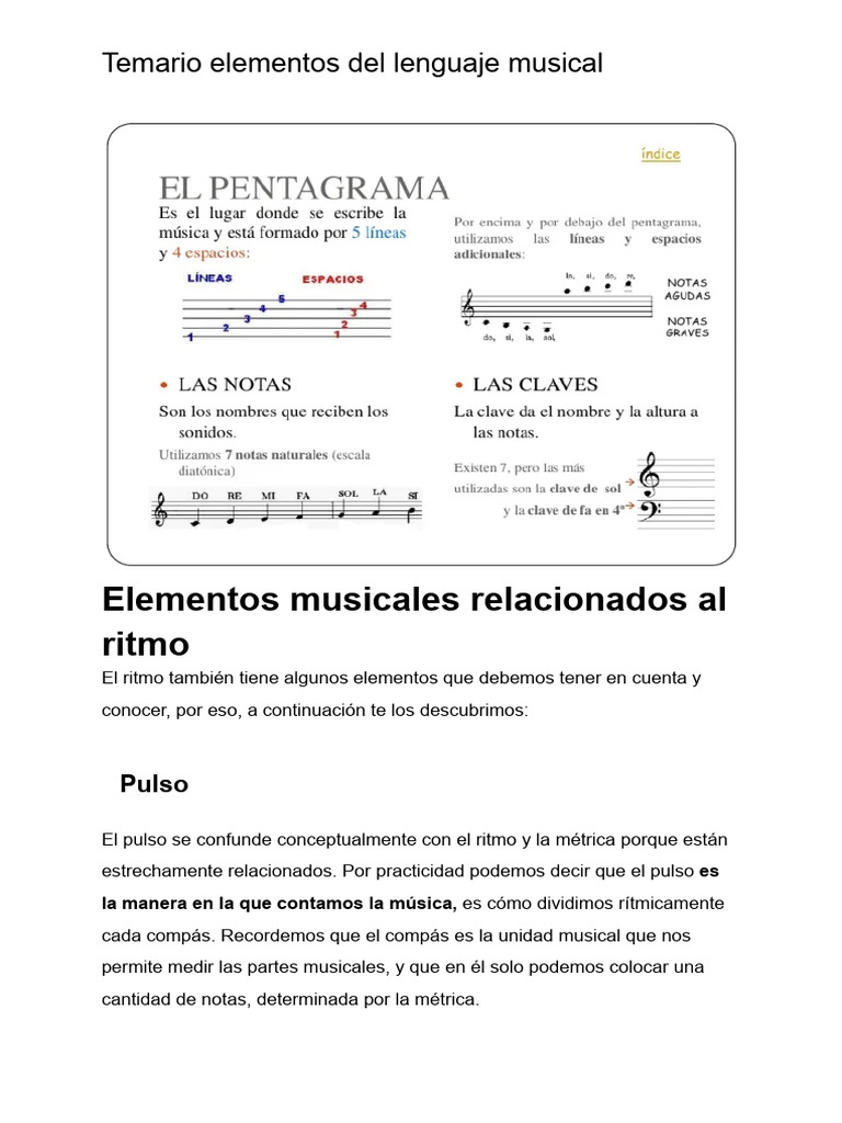 Temario Elementos Del Lenguaje Musical | PDF | Ritmo | Formas musicales