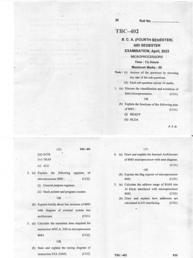 Tbc-402-Microprocessor Paper For BSC - It and Bca | PDF
