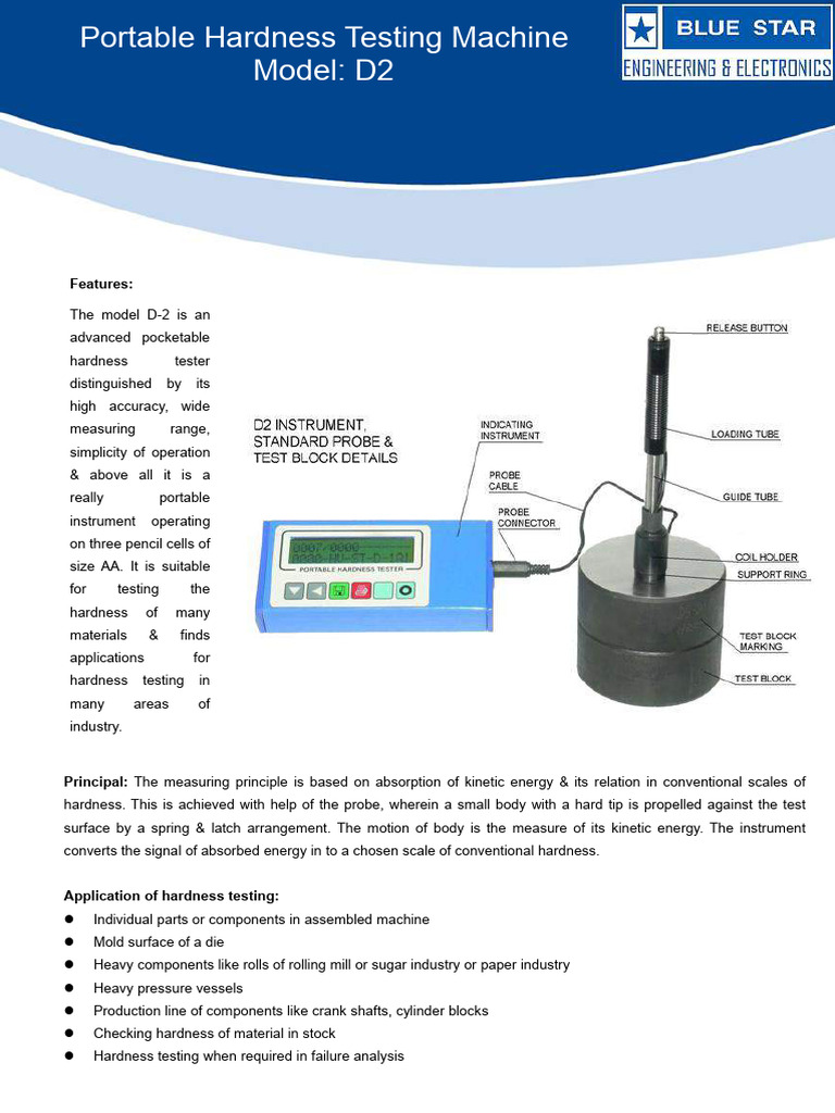 portable Hardness Tester D2 | PDF | Steel | Hardness