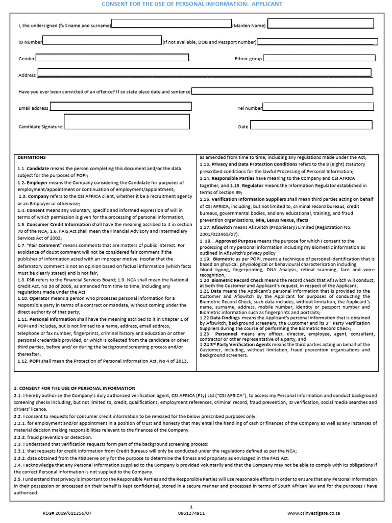 Consent Forms | PDF | Biometrics | Indemnity
