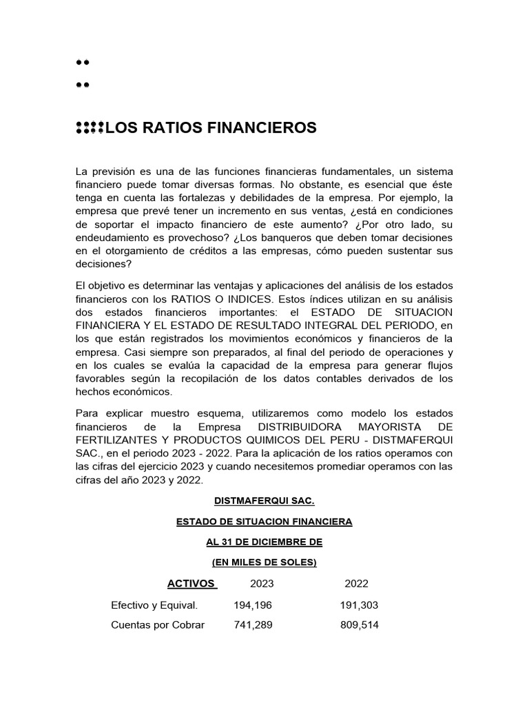 Análisis de Ratios Financieros 2023 | PDF | Liquidez de mercado ...