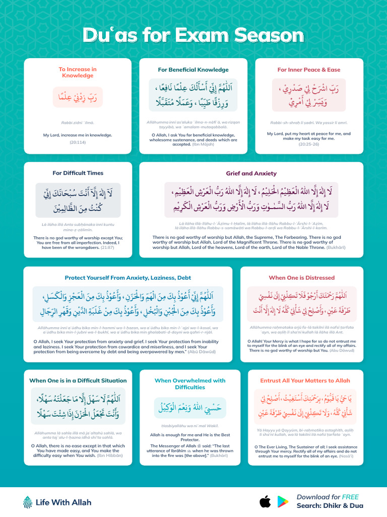Duas For Exam Poster | PDF | Abrahamic Religions | Islamic Belief And ...