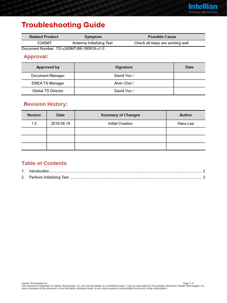 v240MT - Initialization Check - Troubleshooting Guide - 1.0 | PDF