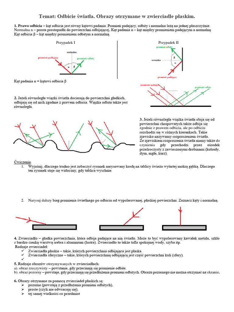Odbicie Swiatla. Obrazy W Zwierciadle Plaskim. | PDF