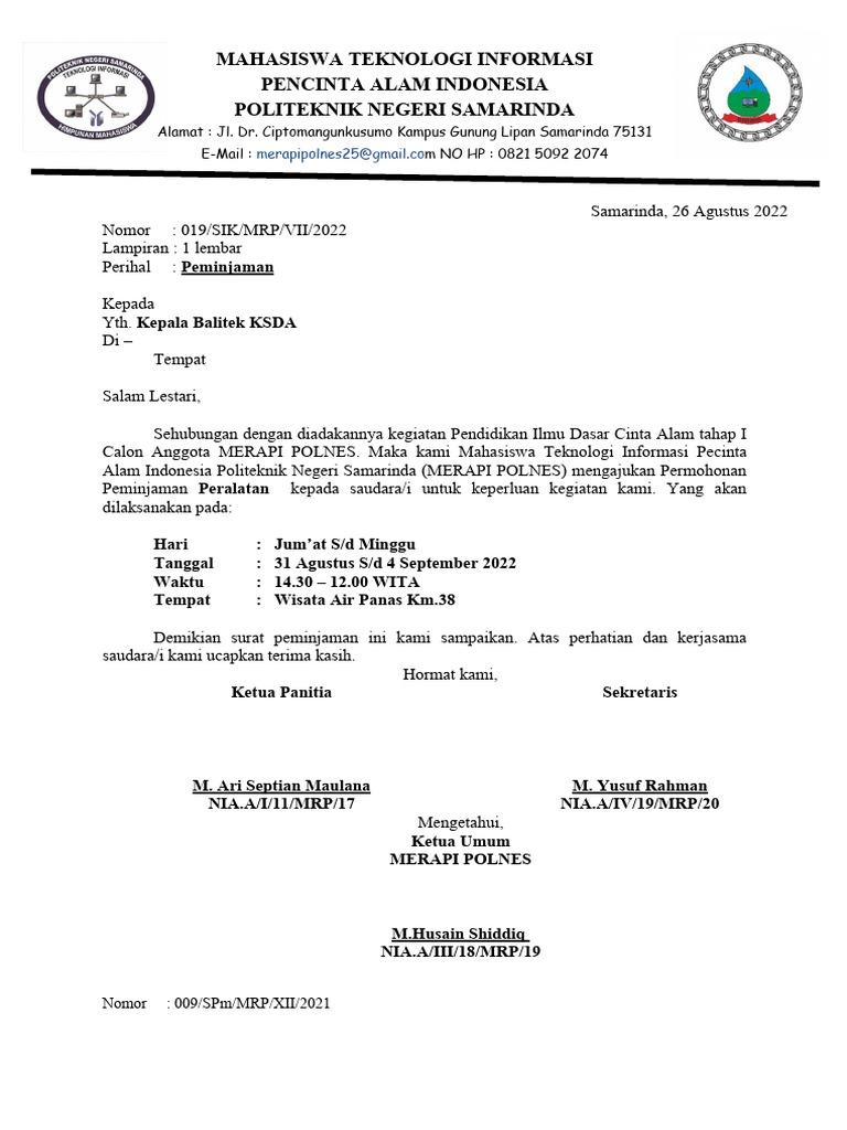 Salinan 009 Surat Peminjaman MHR | PDF