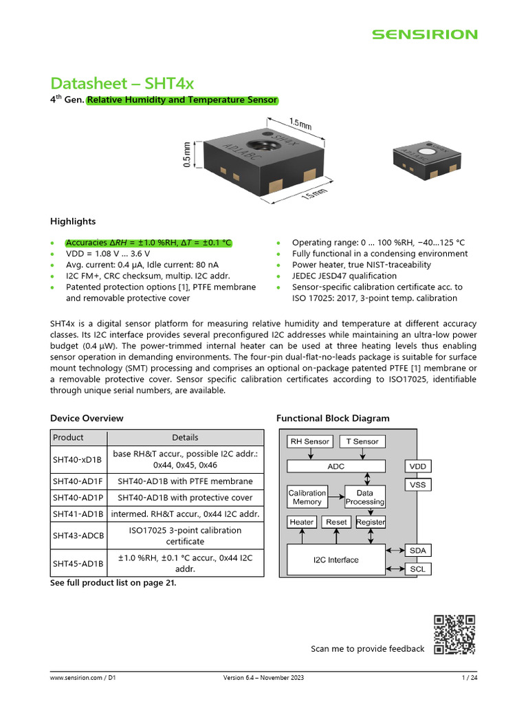 Sensor T RH Datasheet SHT4x | PDF | Calibration | Metrology