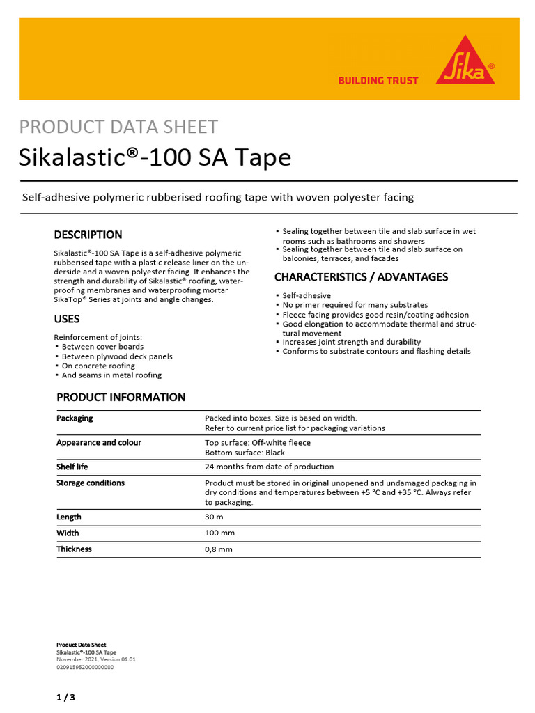 PDS Sikalastic-100SATape | PDF | Adhesive | Materials