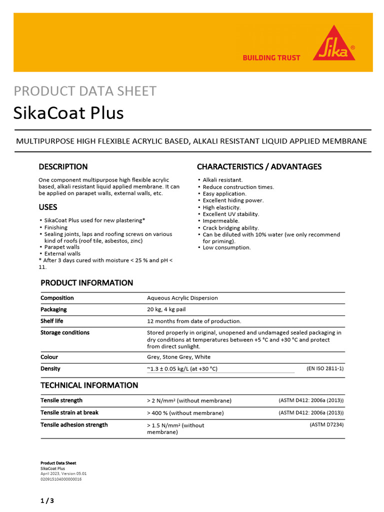 PDS - SikaCoatPlus en ID 04 2023 5 1 | PDF | Physical Sciences ...