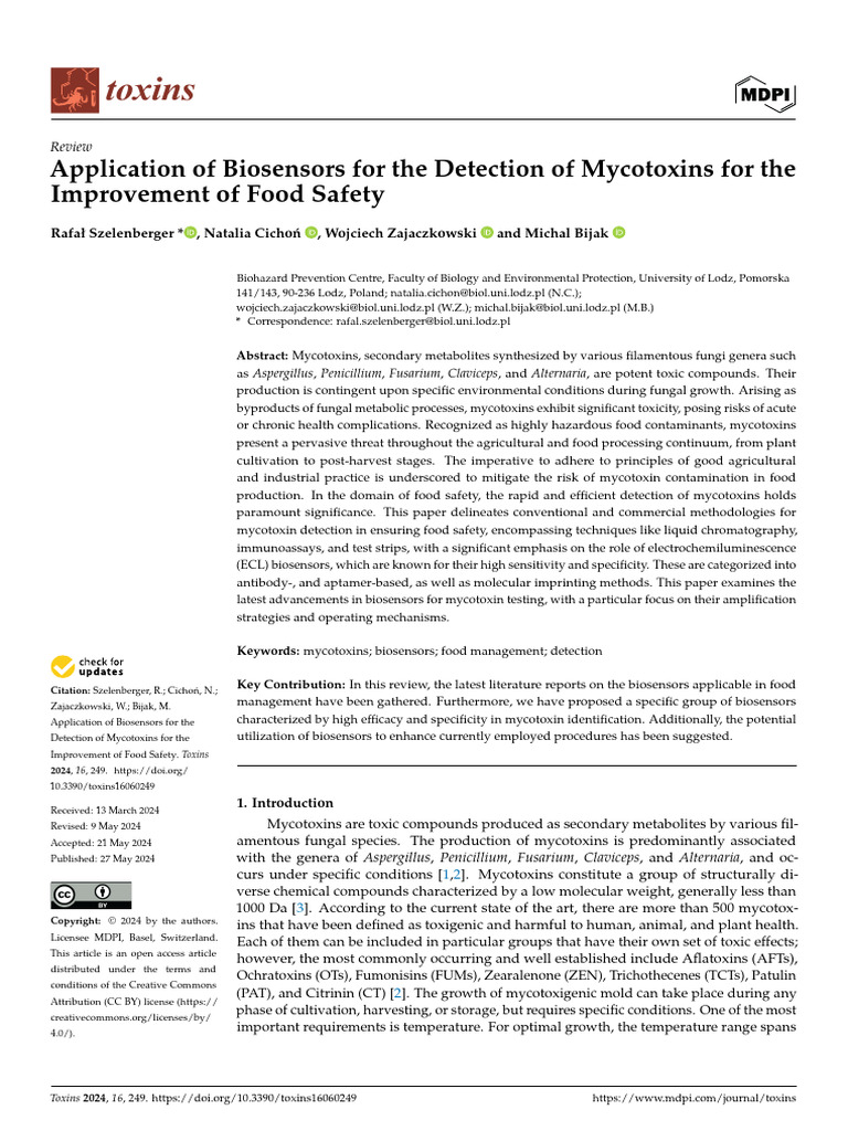 Application of Biosensors For | PDF | Biosensor | Mycotoxin