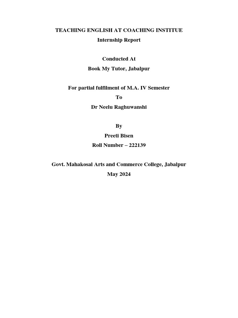 Internship Report Preeti | PDF | Verb | Part Of Speech