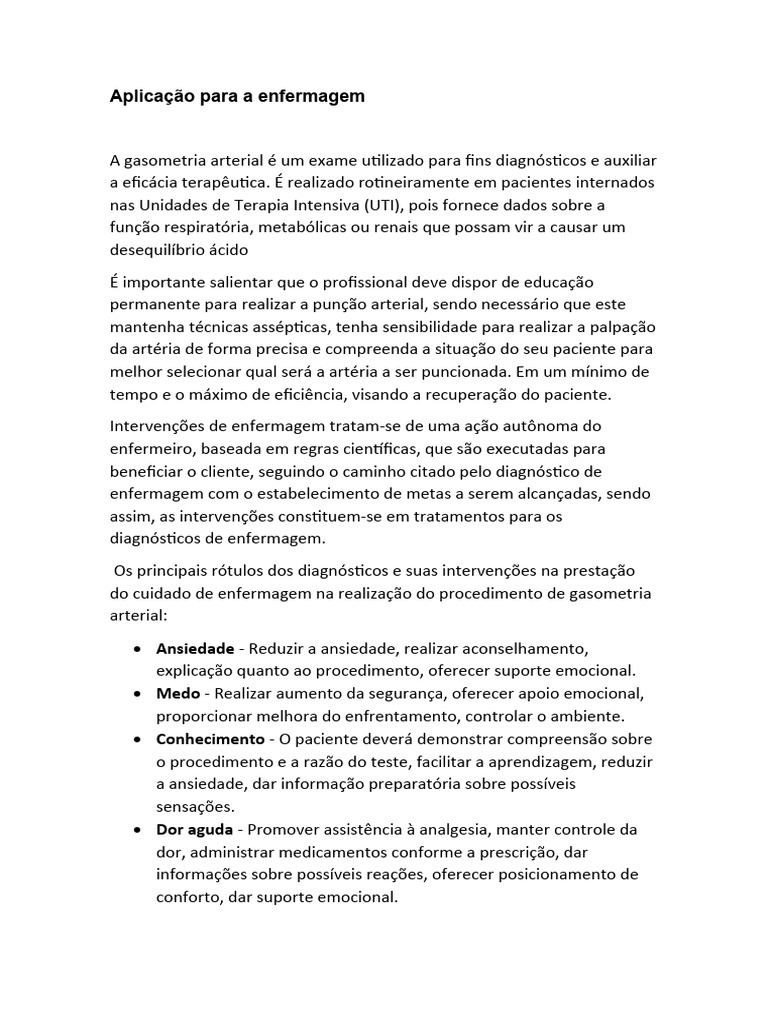 Gazometria - aplicação para a enfermagem | PDF | Enfermagem | Unidade ...