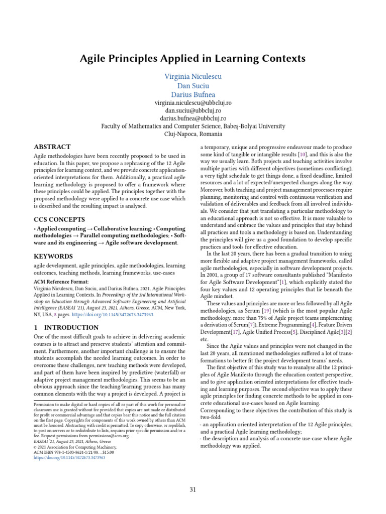 Agile Principles Applied in Learning Contexts | PDF | Agile Software Development | Methodology