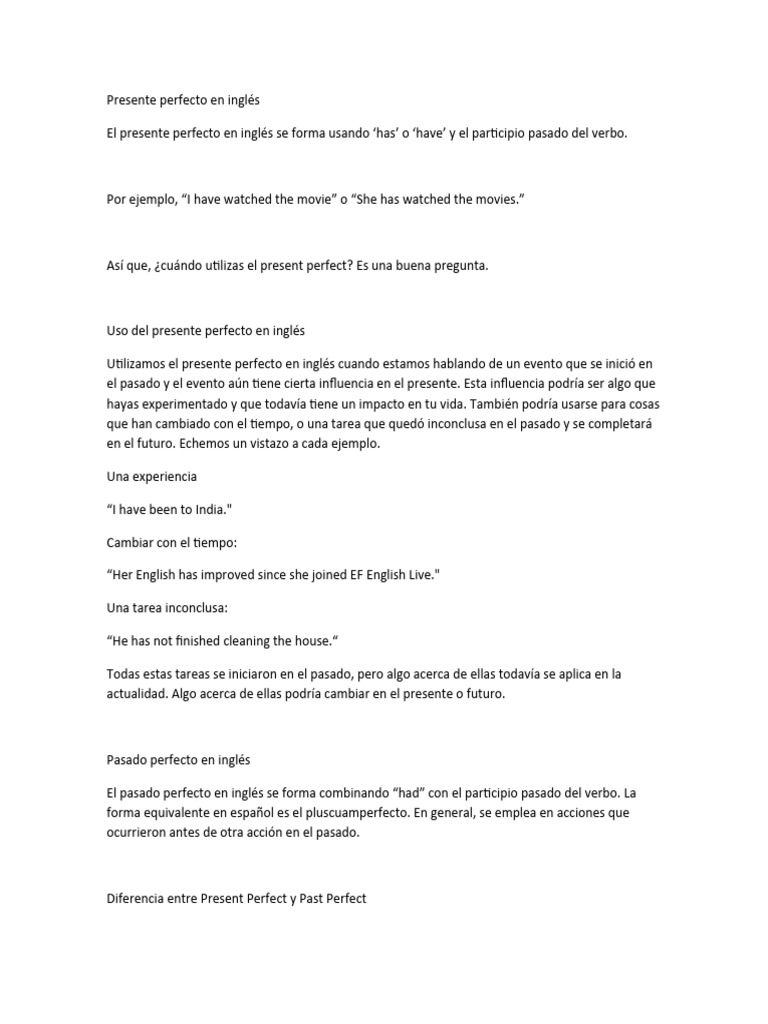 Tiempos Perfectos en Inglés 5to Año | PDF | Idioma en Inglés | Lingüística