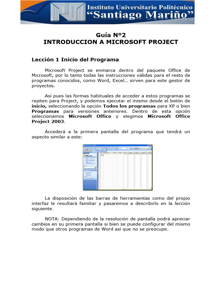 Introducción a Microsoft Project | PDF | Microsoft | Ventana (informática)