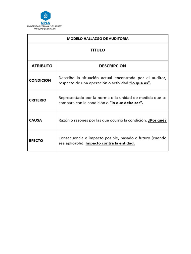MODELO HALLAZGO DE AUDITORIA | PDF