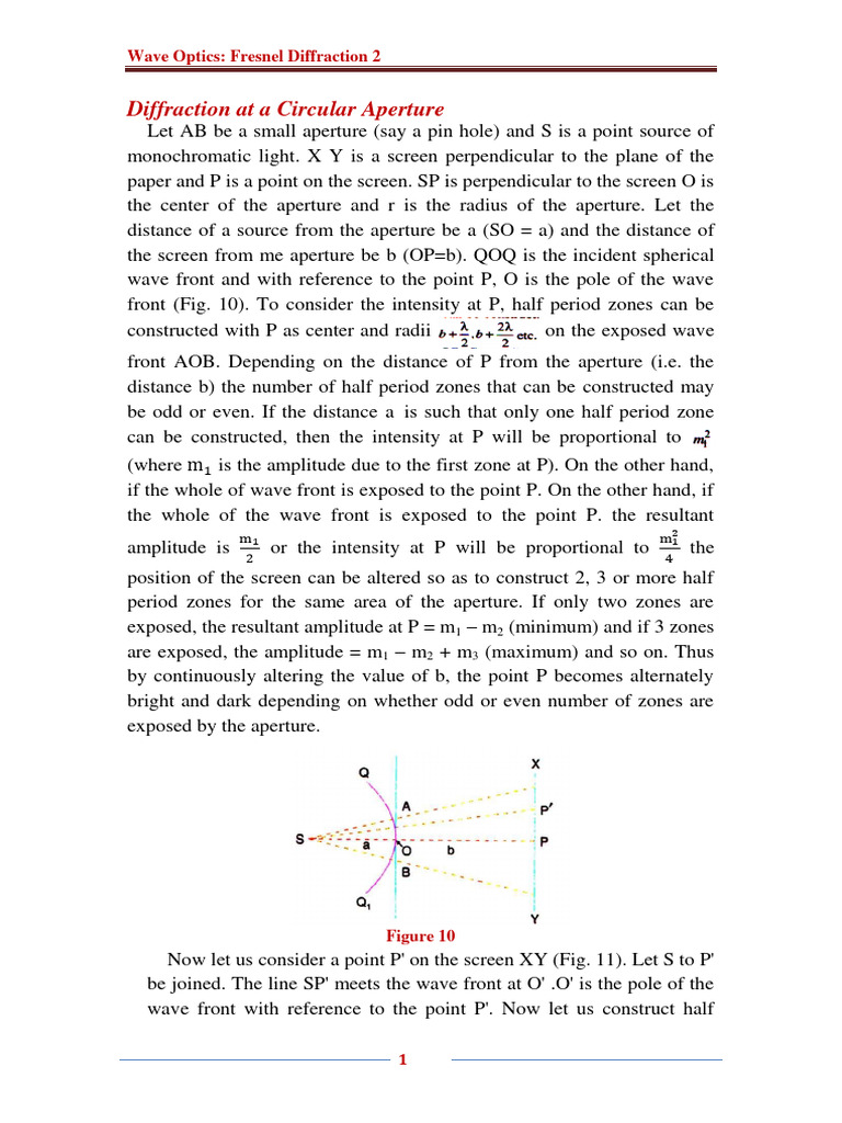 Diffraction at A Circular Aperture: Wave Optics: Fresnel Diffraction 2 ...